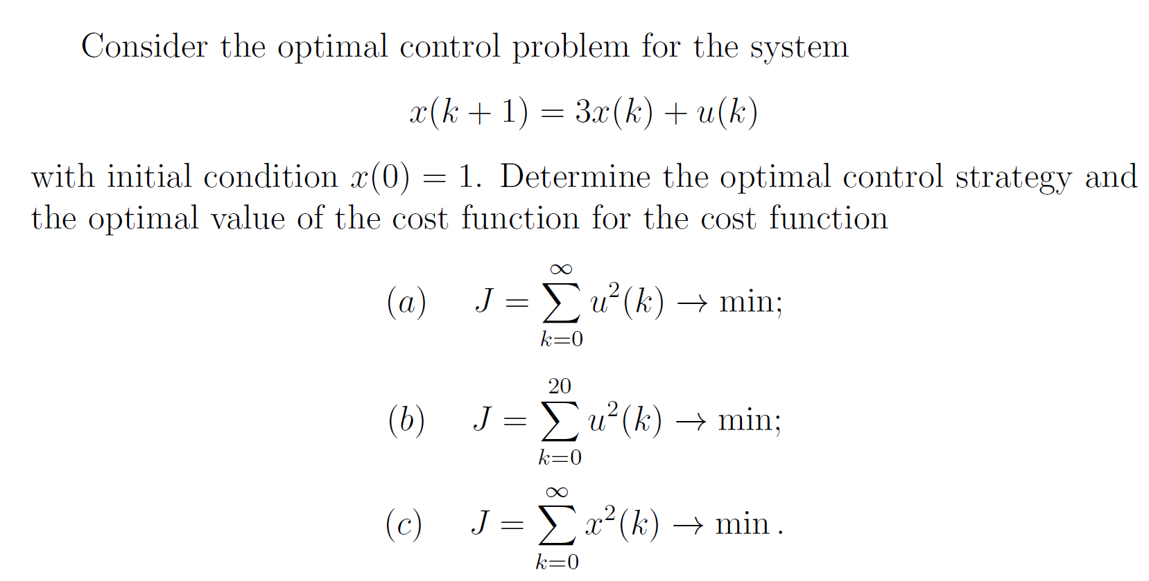 Solved Consider the optimal control problem for the | Chegg.com