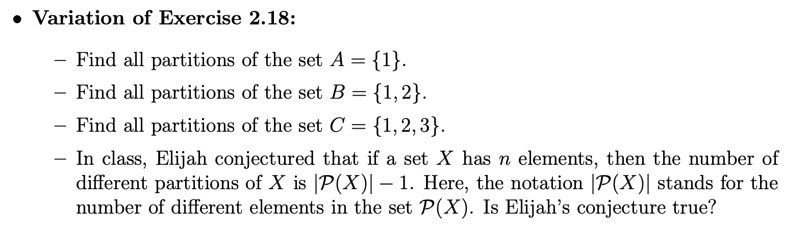 Solved • Variation of Exercise 2.18: - Find all partitions | Chegg.com