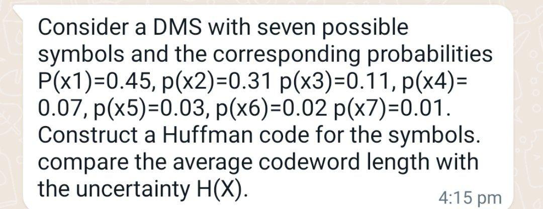 Solved Consider a DMS with seven possible symbols and the | Chegg.com