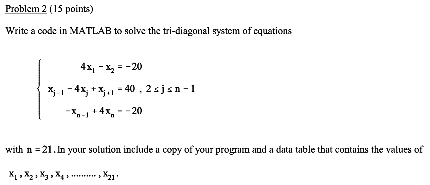 Solved Problem 2 (15 points) Write a code in MATLAB to solve | Chegg.com