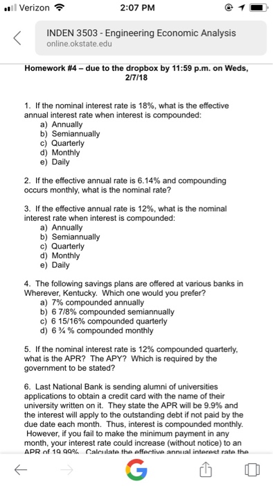 Solved ·'11 Verizon令 2:07 PM INDEN 3503 - Engineering | Chegg.com