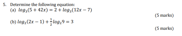 Solved 5. Determine the following equation: (a) log3(5 + | Chegg.com