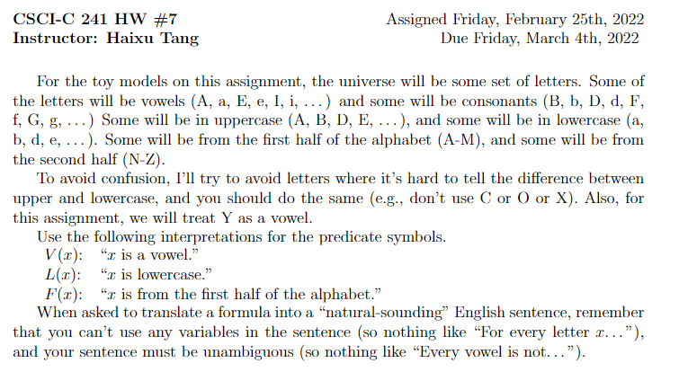 CSCI-C 241 HW #7 Instructor: Haixu Tang Assigned | Chegg.com
