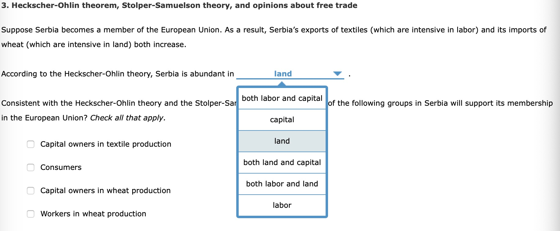 Solved 3. Heckscher-Ohlin theorem, Stolper-Samuelson theory, | Chegg.com