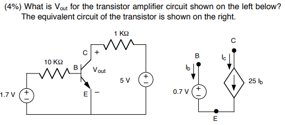 Solved (4%) What is Vout for the transistor amplifier | Chegg.com