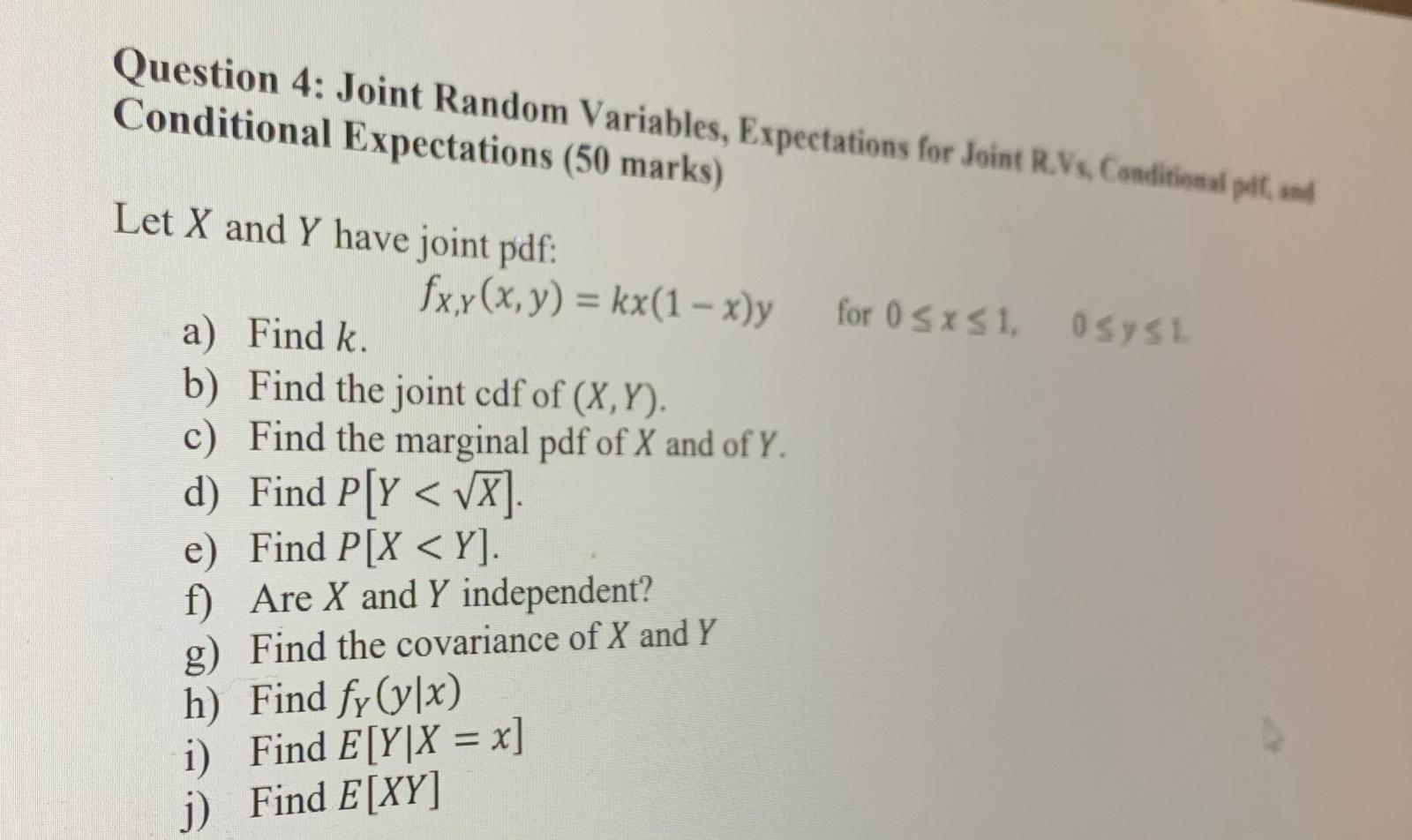 Solved Question 4: Joint Random Variables, Expectations for | Chegg.com