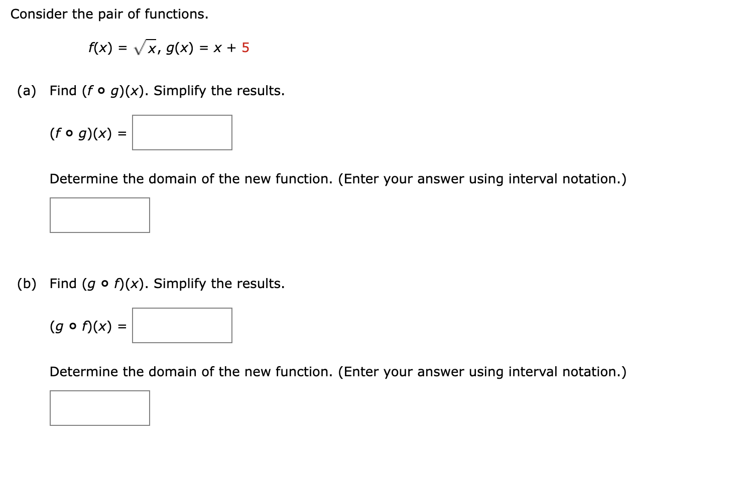 Solved Consider the pair of functions. f(x)=x,g(x)=x+5 (a) | Chegg.com