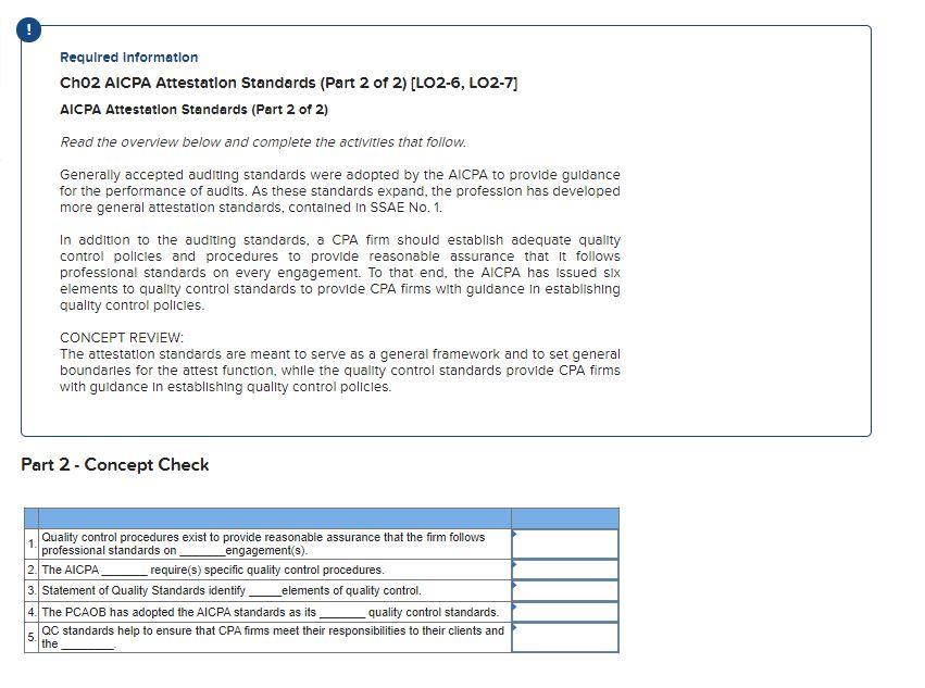 Solved Required information Cho2 AICPA Attestation Standards | Chegg.com