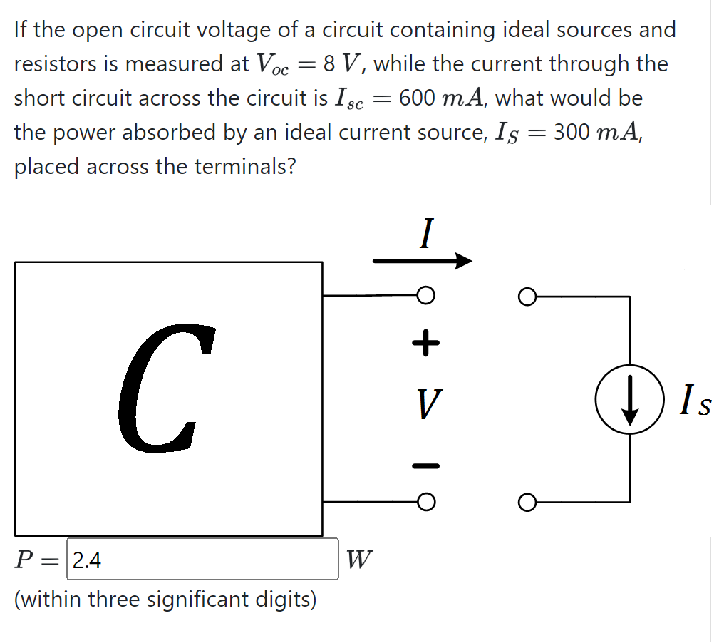 Solved If the open circuit voltage of a circuit containing | Chegg.com