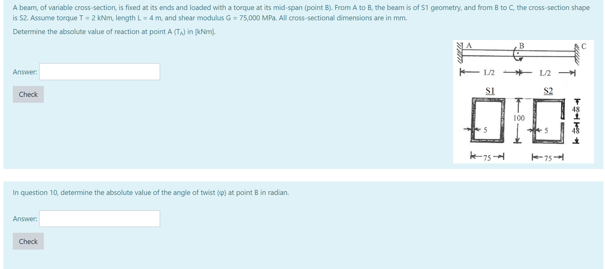 Solved A beam, of variable cross-section, is fixed at its | Chegg.com