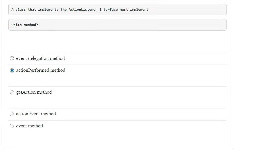 Solved A class that implements the ActionListener Interface | Chegg.com