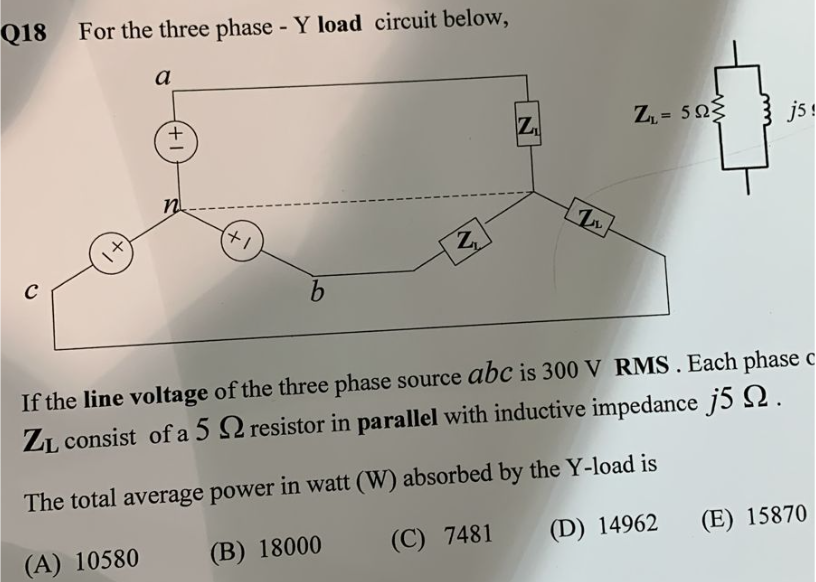 Solved Q18 For the three phase - Y load circuit below, a Z₁ | Chegg.com