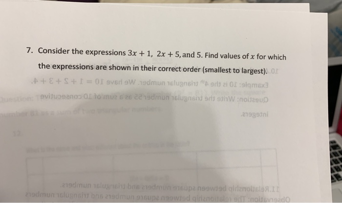 Solved 7. Consider the expressions 3x +1, 2x +5, and 5. Find | Chegg.com