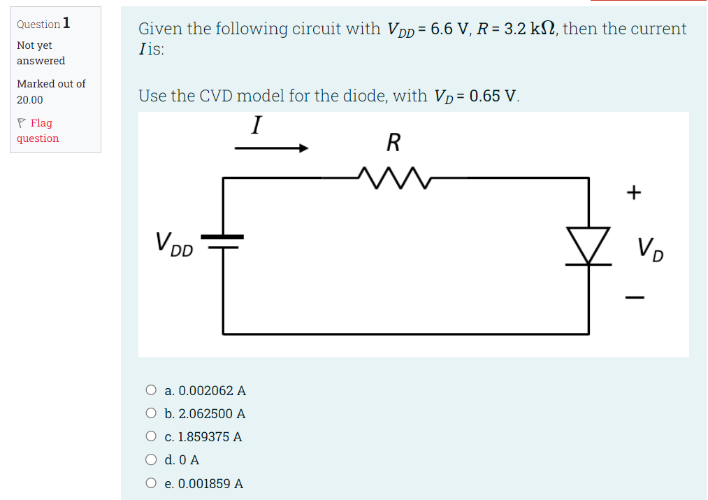 Solved Given the following circuit with VDD=6.6 V,R=3.2kΩ, | Chegg.com