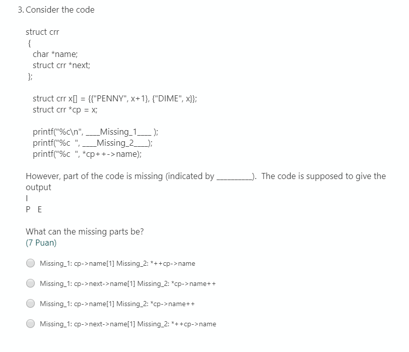 Solved 3. Consider the code struct crr { char *name; struct | Chegg.com