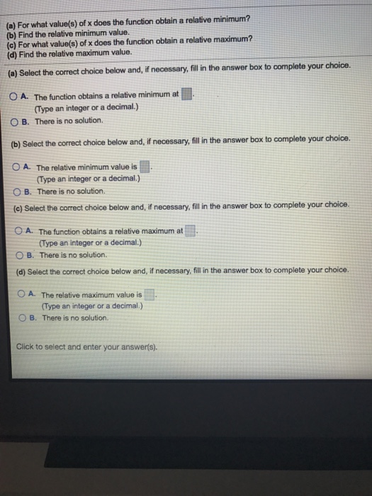 Solved (a) For what value(s) of x does the function obtain a | Chegg.com Solved (a) For what value(s) of x does the function obtain a | Chegg.com