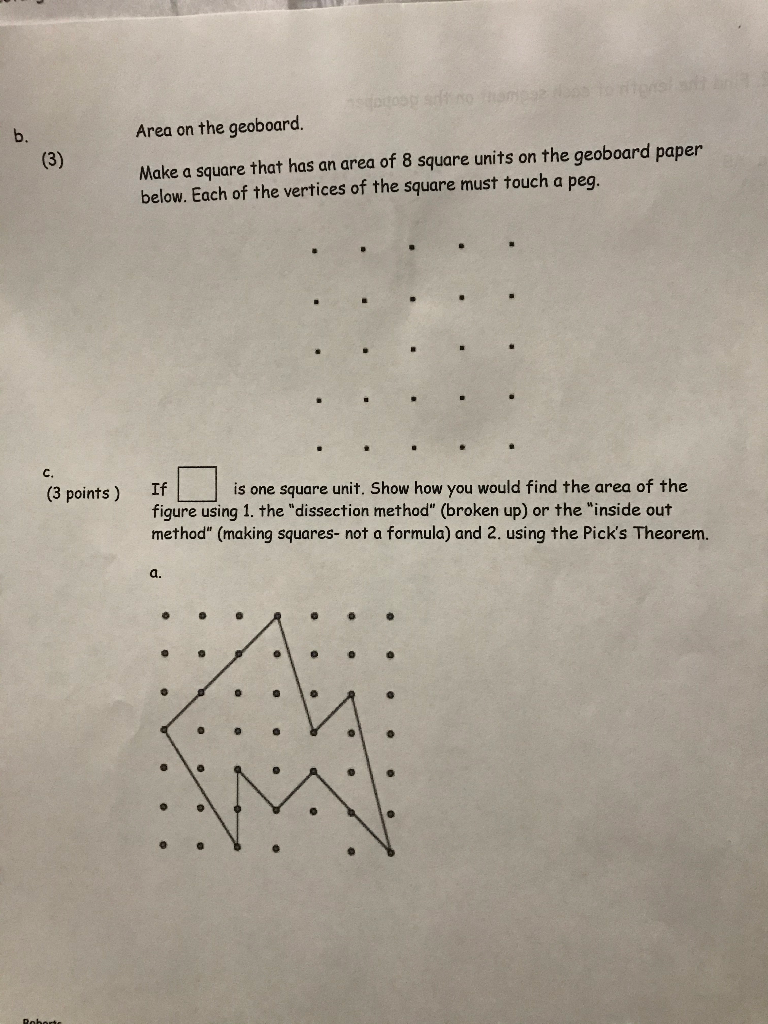 Solved Area on the geoboard. Make a square that has an area | Chegg.com