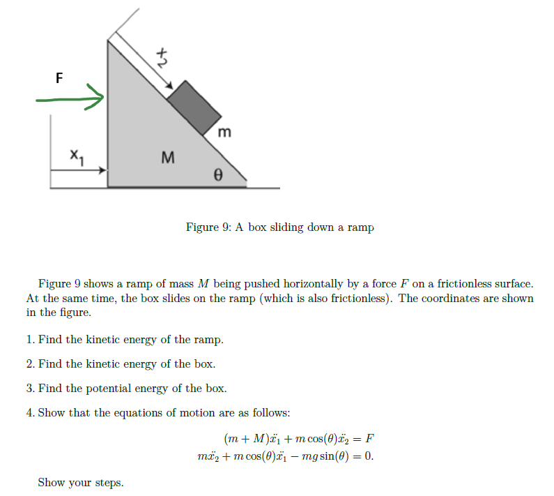 Solved 古 F E X1 M. ө Figure 9: A box sliding down a ramp | Chegg.com