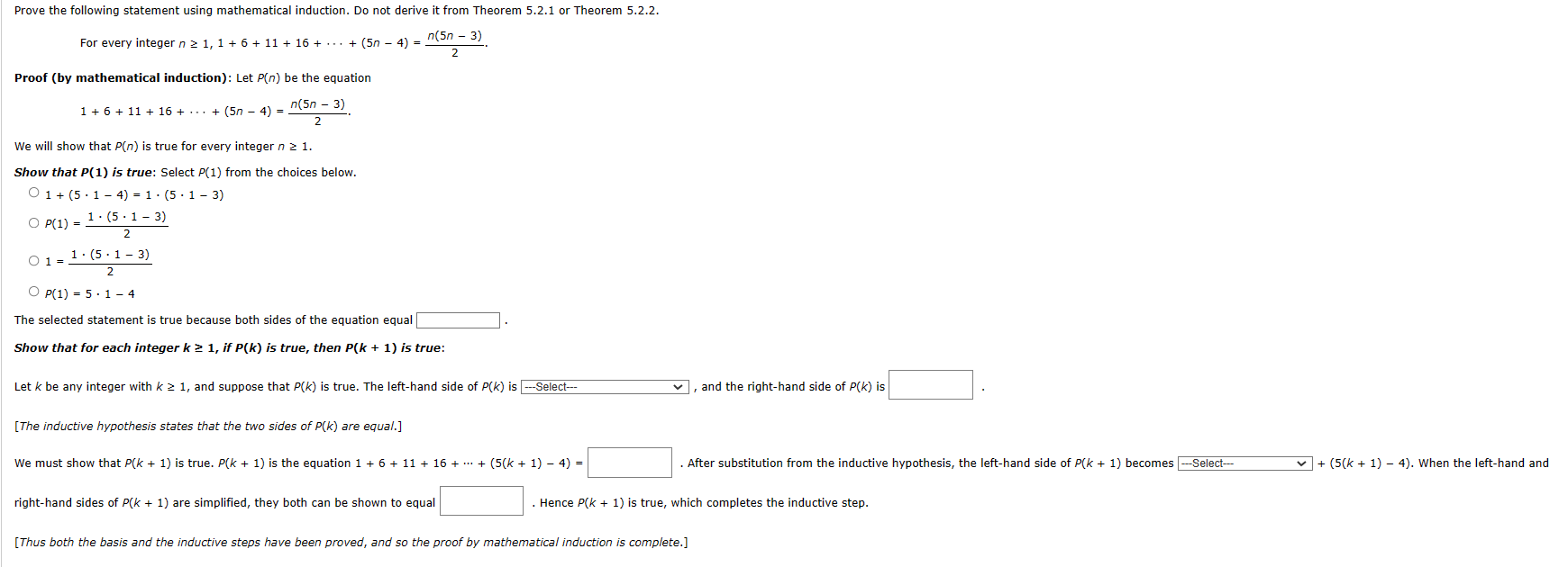 Solved For every integer n≥1,1+6+11+16+⋯+(5n−4)=2n(5n−3). | Chegg.com