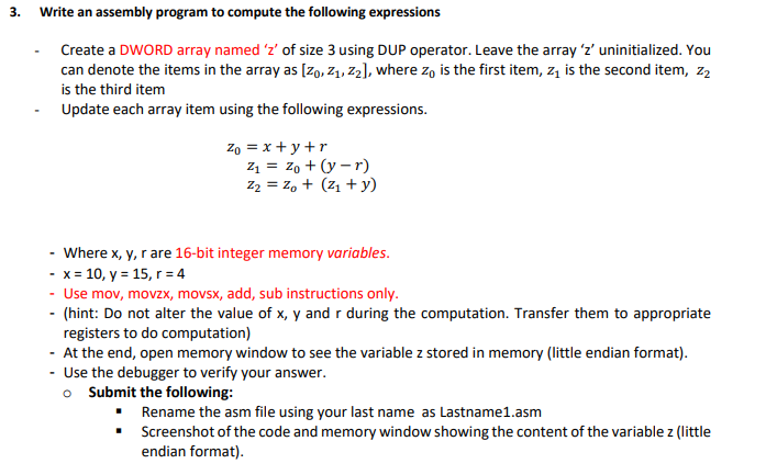 Solved Write An Assembly Program To Compute The Following