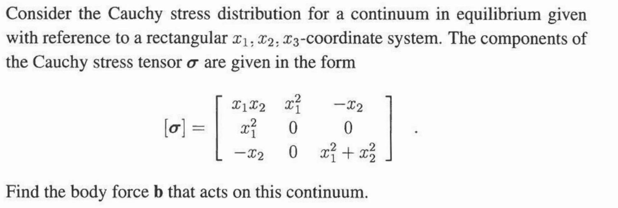 Solved Consider the Cauchy stress distribution for a | Chegg.com