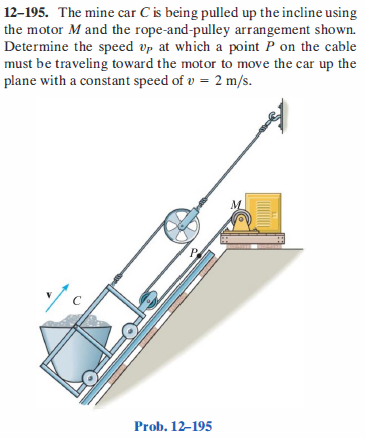 Solved 12-195. The mine car C is being pulled up the incline | Chegg.com