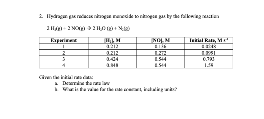 Solved Hydrogen gas reduces nitrogen monoxide to nitrogen | Chegg.com