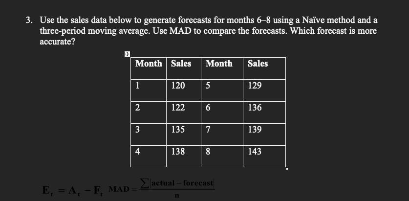 Solved Use the sales data below to generate forecasts for | Chegg.com