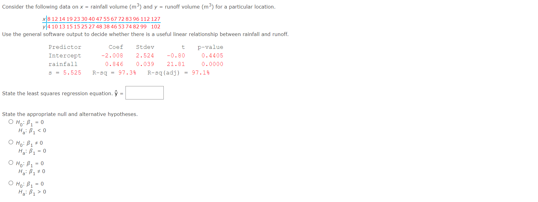 Solved Consider the following data on x = rainfall volume | Chegg.com