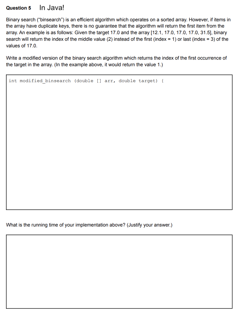 Solved Question 5 In Java! Binary search ("binsearch") is an | Chegg.com