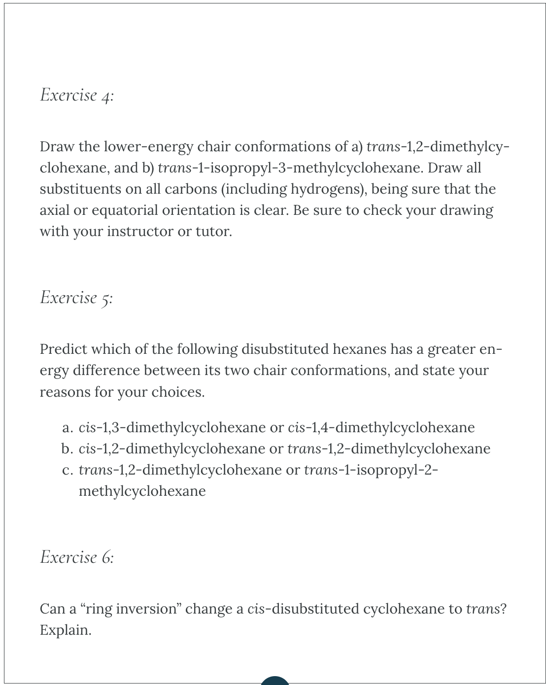 Solved Exercise 4: Draw the lower-energy chair conformations | Chegg.com