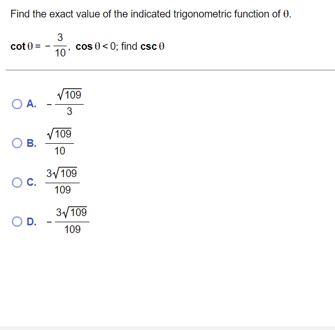 Solved Find the exact value of the indicated trigonometric | Chegg.com