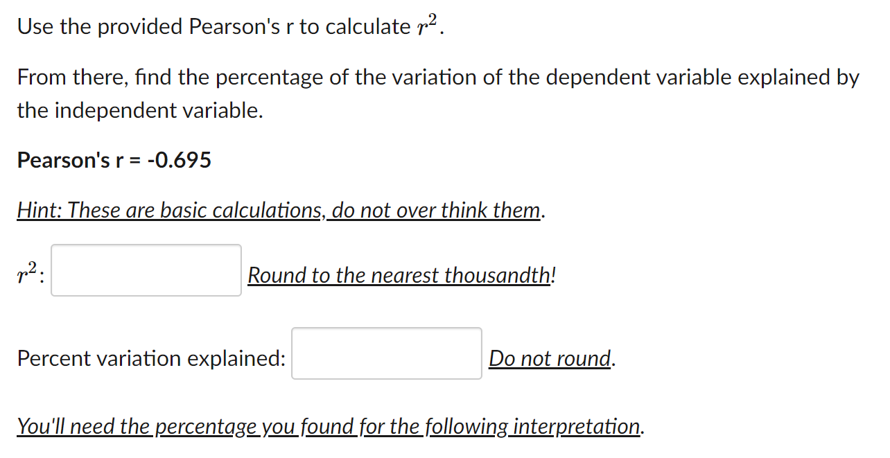 Solved Use the provided Pearson's r to calculate pa. From | Chegg.com