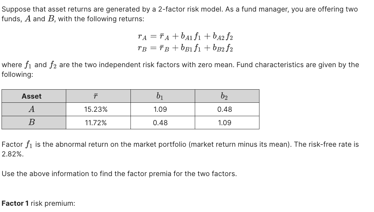 Solved Suppose that asset returns are generated by a | Chegg.com