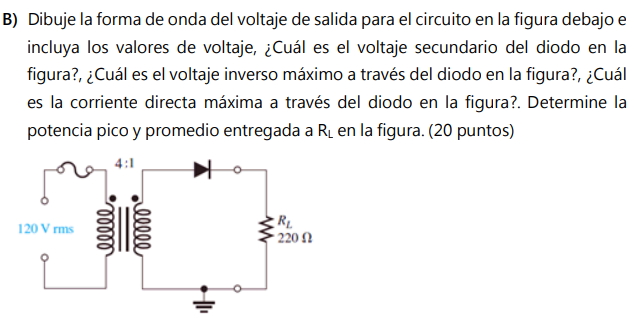 Solved B) Dibuje la forma de onda del voltaje de salida para | Chegg.com