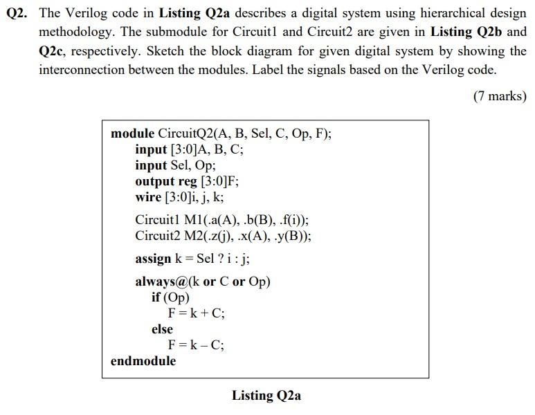 Solved Q2. The Verilog code in Listing Q2a describes a | Chegg.com