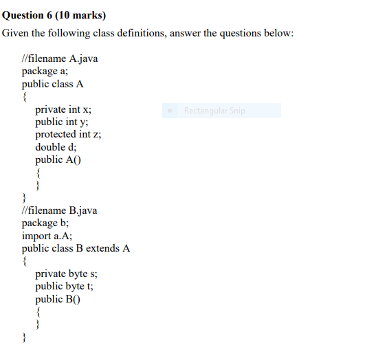 Solved Question 6 (10 marks) Given the following class | Chegg.com
