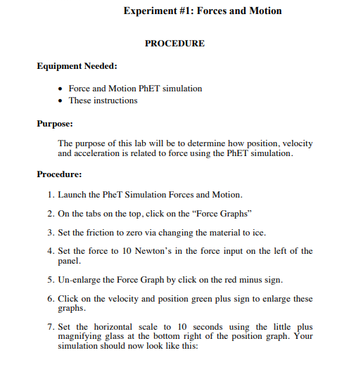 Experiment #1: Forces and Motion PROCEDURE Equipment | Chegg.com