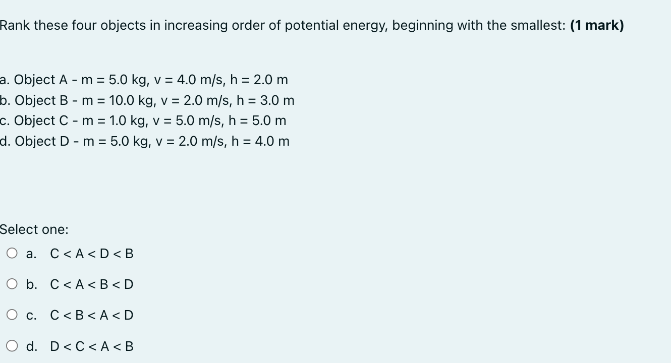 Solved Rank these four objects in increasing order of | Chegg.com