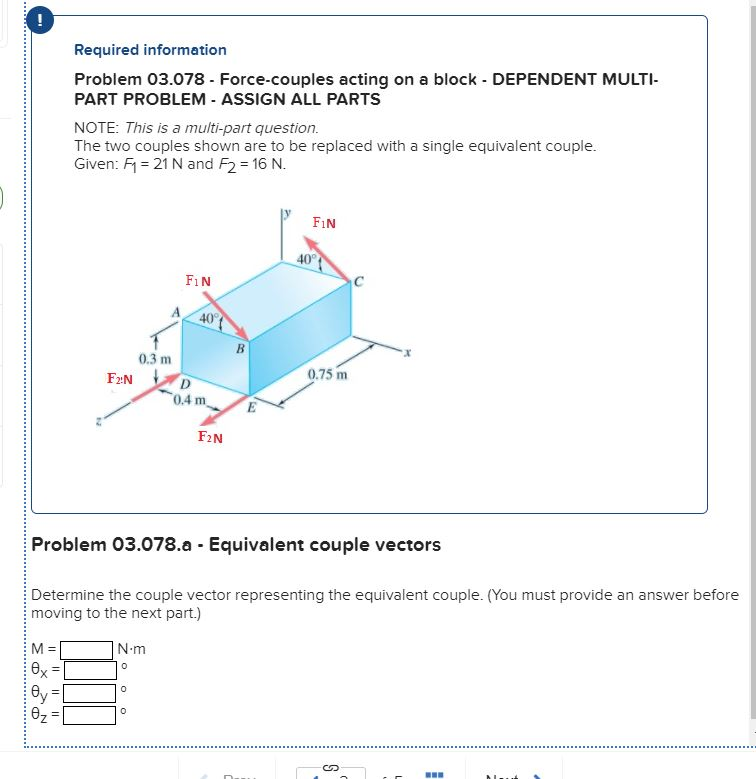 Solved Required information Problem 03.078 Force-couples | Chegg.com