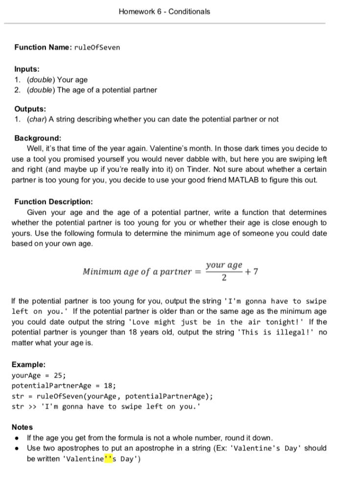 Solved Homework 6-Conditionals Function Name: ruleOfSeven | Chegg.com