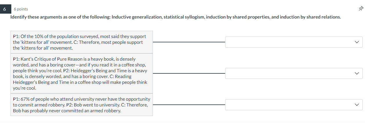 Solved 6 points Identify these arguments as one of the | Chegg.com