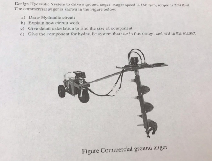 Solved Design Hydraulic System to drive a ground auger. | Chegg.com