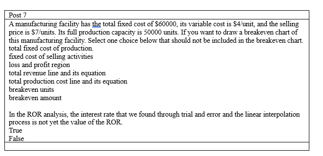 Solved A manufacturing facility has the total fixed cost of | Chegg.com