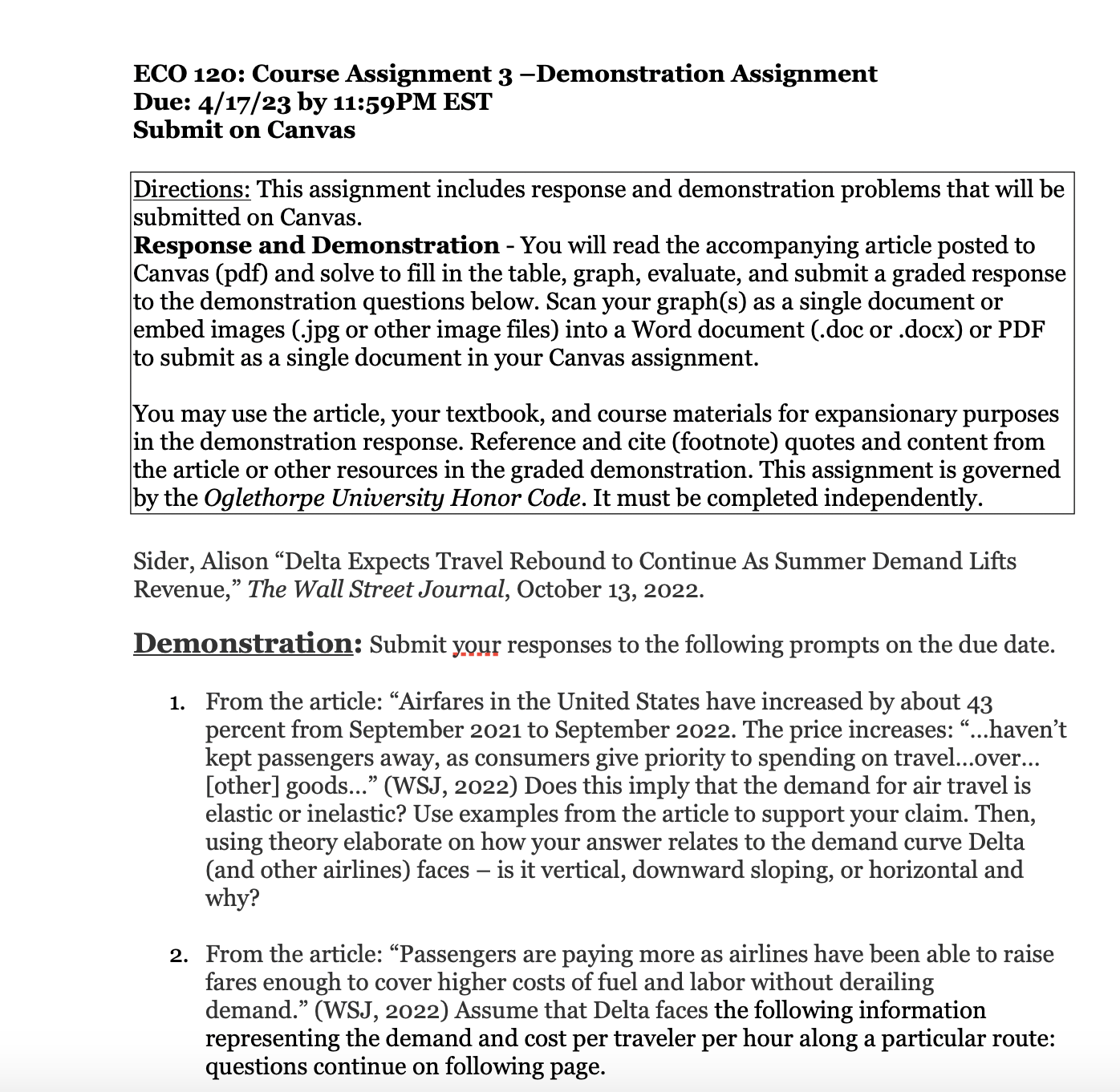 Solved ECO 120: Course Assignment 3 -Demonstration | Chegg.com