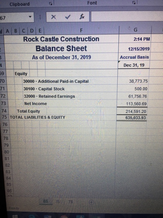 L67 A B C D E Rock Castle Construction Balance Sheet | Chegg.com