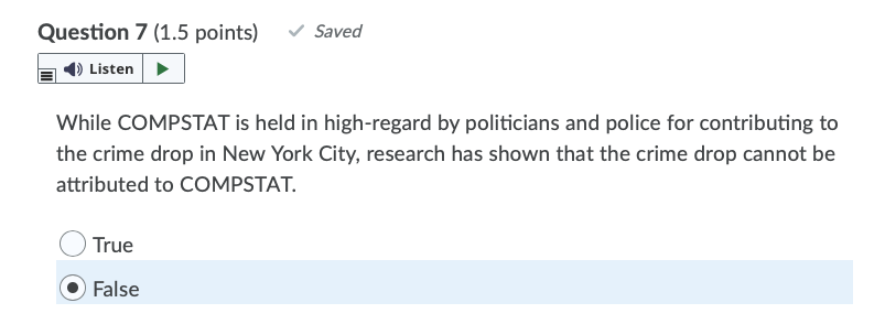 Solved Saved Question 7 (1.5 points) Listen While COMPSTAT | Chegg.com