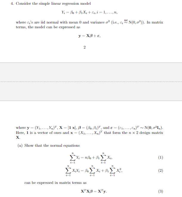 Solved 4. Consider the simple linear regression model | Chegg.com