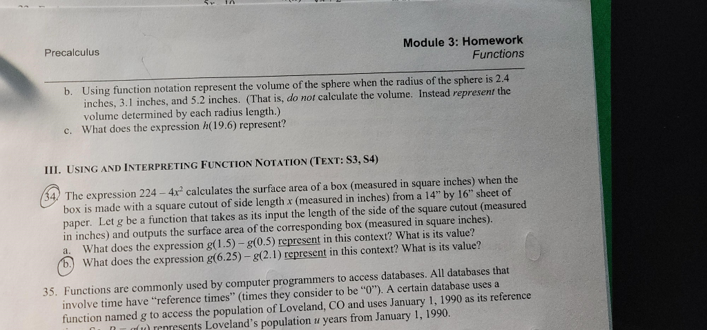 Solved Precalculus Module 3: Homework Functions b. Using | Chegg.com