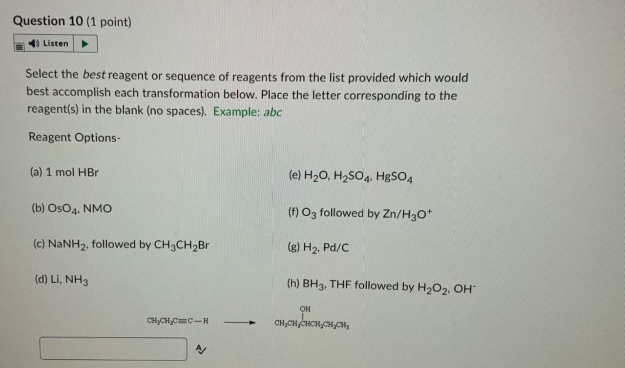 Solved Select the best reagent or sequence of reagents from | Chegg.com